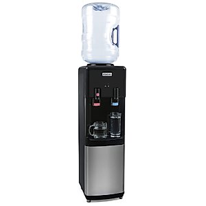 Igloo Top Loading Hot and Cold Water Dispenser - Water Cooler for 5 Gallon Bottles and 3 Gallon Bottles - Includes Child Safety Lock - Water Machine Perfect for Home, Office, & More - Black