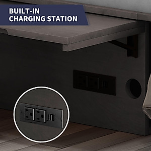 ijuicy Cube Murphy Bed Queen, Murphy Cabinet Chest Bed with Charging Station & 3 Level Foldable Memory Foam Mattress & & Large Drawer for Guests Room (Poplar Grey)