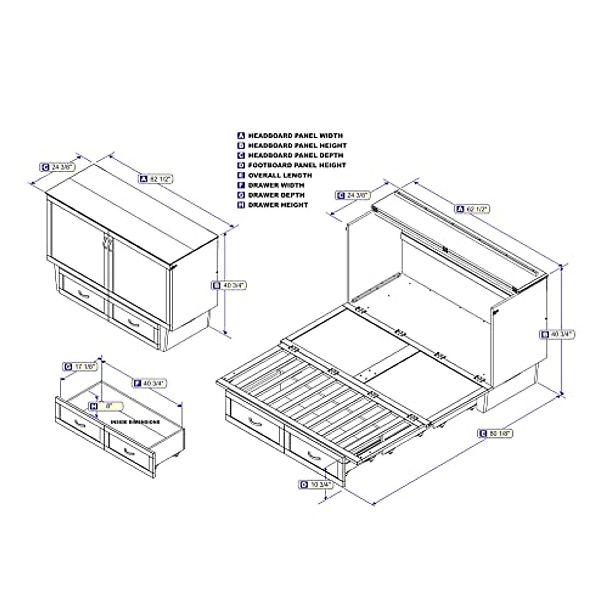 Atlantic Furniture Monroe Murphy Bed Chest with Charging Station, White