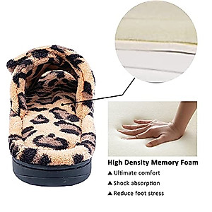 Git-up Women's Memory Foam Slippers with Arch Support Adjustable Hook and Loop Slippers Diabetic Open Toe Soft Bedroom House Slippers for Indoor Outdoor Shoes LEOPARD US 6.5/7.5