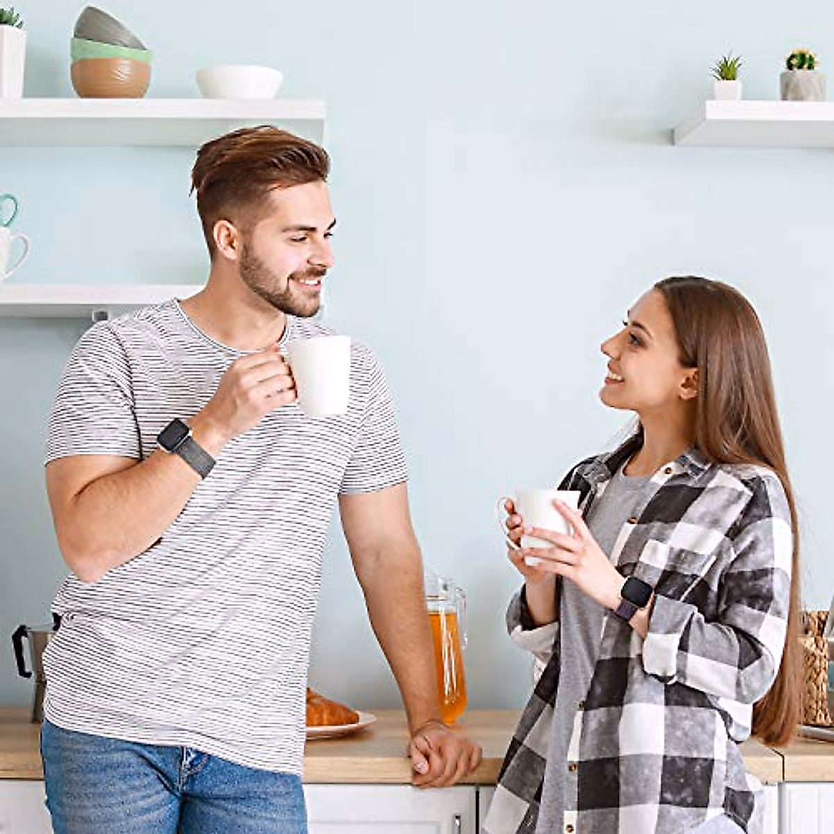 Welltin 2 Pack Bands Compatible with Fitbit Versa / Fitbit Versa 2 / Fitbit Versa Lite for Women Men, Breathable Woven Fabric Strap, Adjustable Replacement Wristband for Fitbit Versa Smart Watch