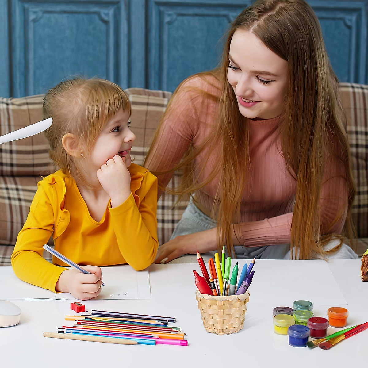 NUOBESTY 6Pcs 2.95X2.95X2.36in Mini Wood Woven Baskets Small Baskets Miniature Artifical Wood Woven Baskets Mini Straw Woven Storage Basket Without Handles Mini Grocery Basket