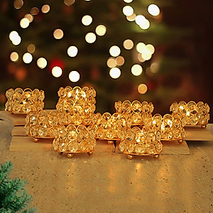 TIED RIBBONS 10 Pcs Crystal Tealight Candle Holders | Metal Rim, Golden | 2 Inch | Votive Tealights Holder | Crystal Glass Candle Holder for Table Centerpiece, Wedding, Housewarming, Anniversary