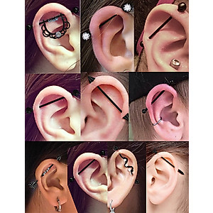 Prjndjw 14G Industrial Earrings For Women Mne Opal Heart surgical steel industrial piercing jewelry barbell Arrow screw external thread jewelry black industrial piercing jewelry 38MM