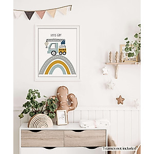 Construction Decor for Boys Room - 4 Car Posters for Boys Room Decor, 8x10 Unframed Construction Signs for Kids Wall Art, Toddler Room Decor for Boys Bedroom Decor, Playroom & Nursery Decor for Boys