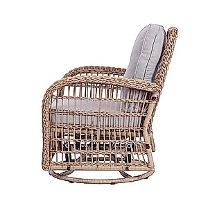 Livavege Outdoor Patio Rattan Gray Cushion, Weather-Resistant PE Wicker Furniture for Porch, Sunroom, Deck, Backyard, Swivel Rocker Chair, Natural