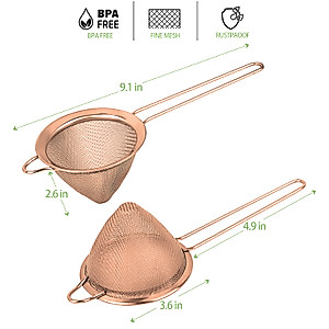 2 Pack Stainless Steel Small Food Strainer, Fine Mesh Sieve with Long Handle, Cocktail Strainer For Cocktails, Tea Herbs, Coffee & Drinks, Rust Proof & Great as Tea Strainer, 3.5inch