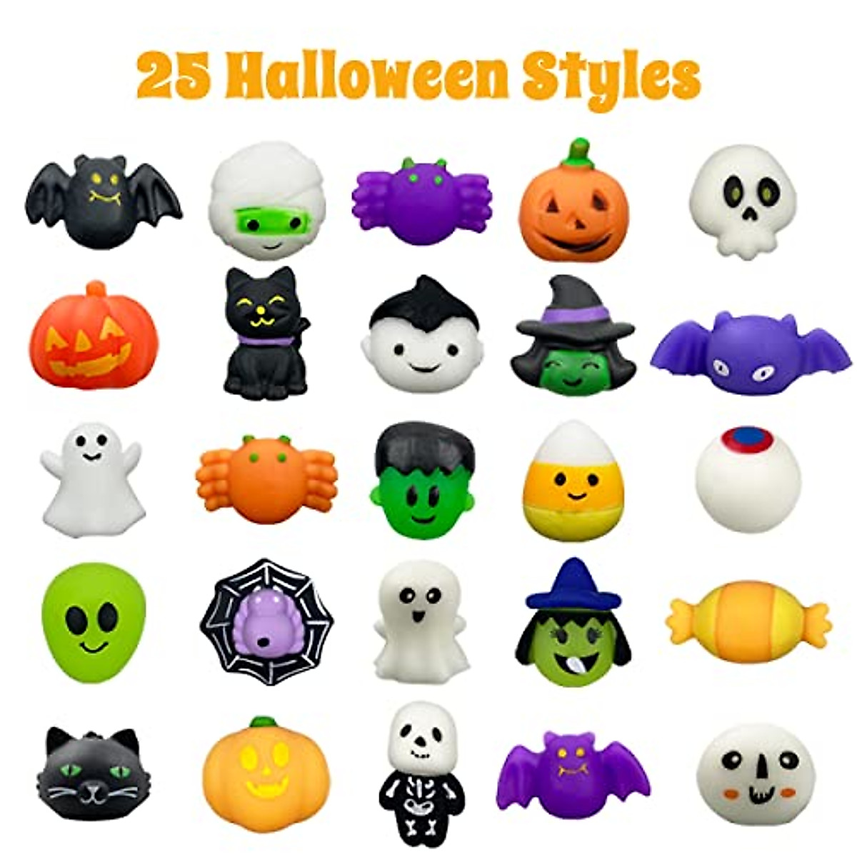 Anditoy 100 PCS Halloween Mochi Squishy Toys Squishies Halloween Toys for Kids Girls Boys Halloween Party Favors Halloween Treat Bags Gifts