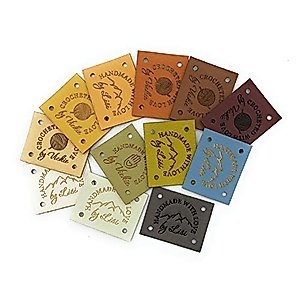 Faux leather labels for handmade items, vegan leather tags, personalized crochet labels, custom knitting labels, sewing labels, crochet tags, various sizes shapes images to choose from, set of 25 pc