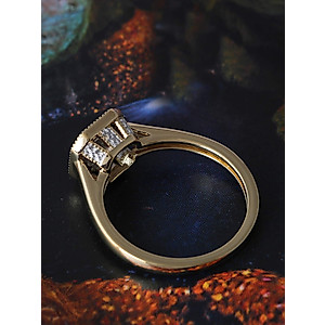 Sterling Silver with Yellow Gold Plating 1/10Ct TDW Radiant-Cut Diamond Framed Fashion Ring by Diamond Hub Love Gift for Women(I-J, I2)6.5