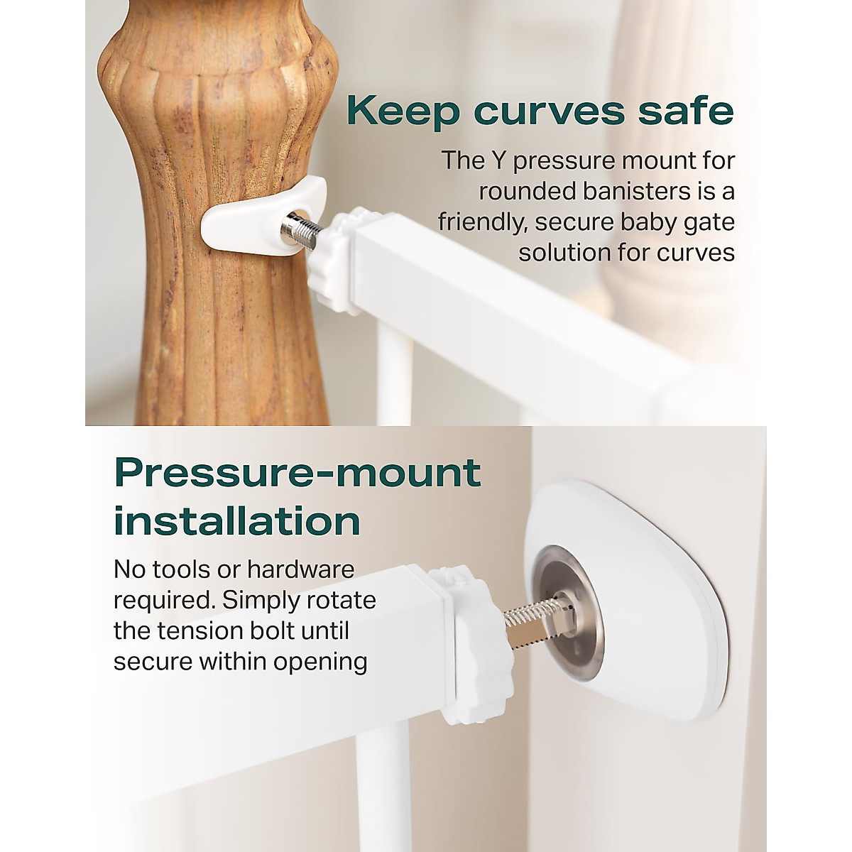 Cumbor 29.7-46" Baby Gate for Stairs, Mom's Choice Awards Winner-Auto Close Dog Gate for the House, Easy Install Pressure Mounted Pet Gates for Doorways, Easy Walk Thru Wide Safety Gate for Dog, White