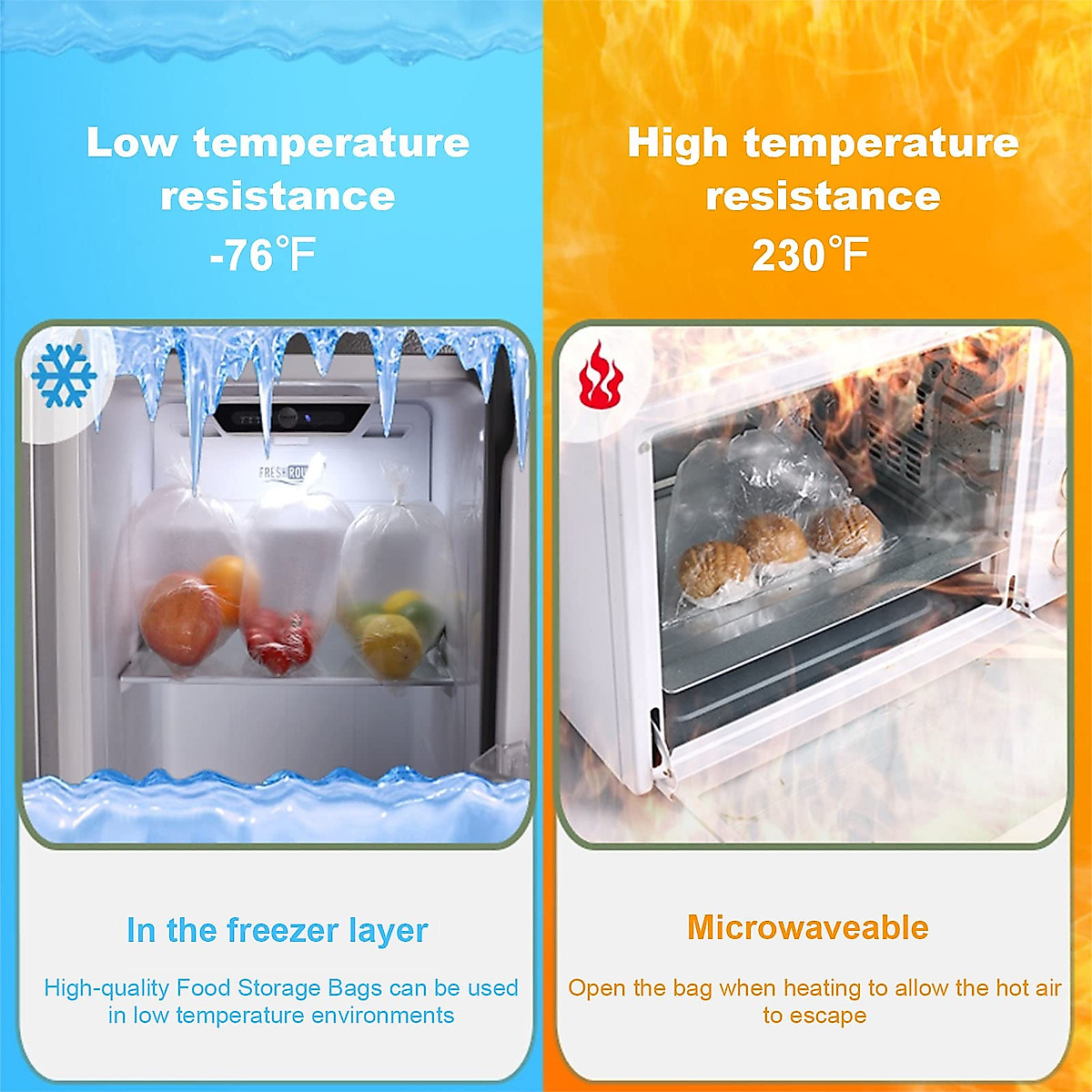 RyhamPaper 12" x 20" Food Storage Bags Plastic Produce Bag, Grocery Clear Bag for Fruits, Vegetable, Bread, Plastic Bags, Food Storage Clear Bags, 350 Bags (1 Roll)