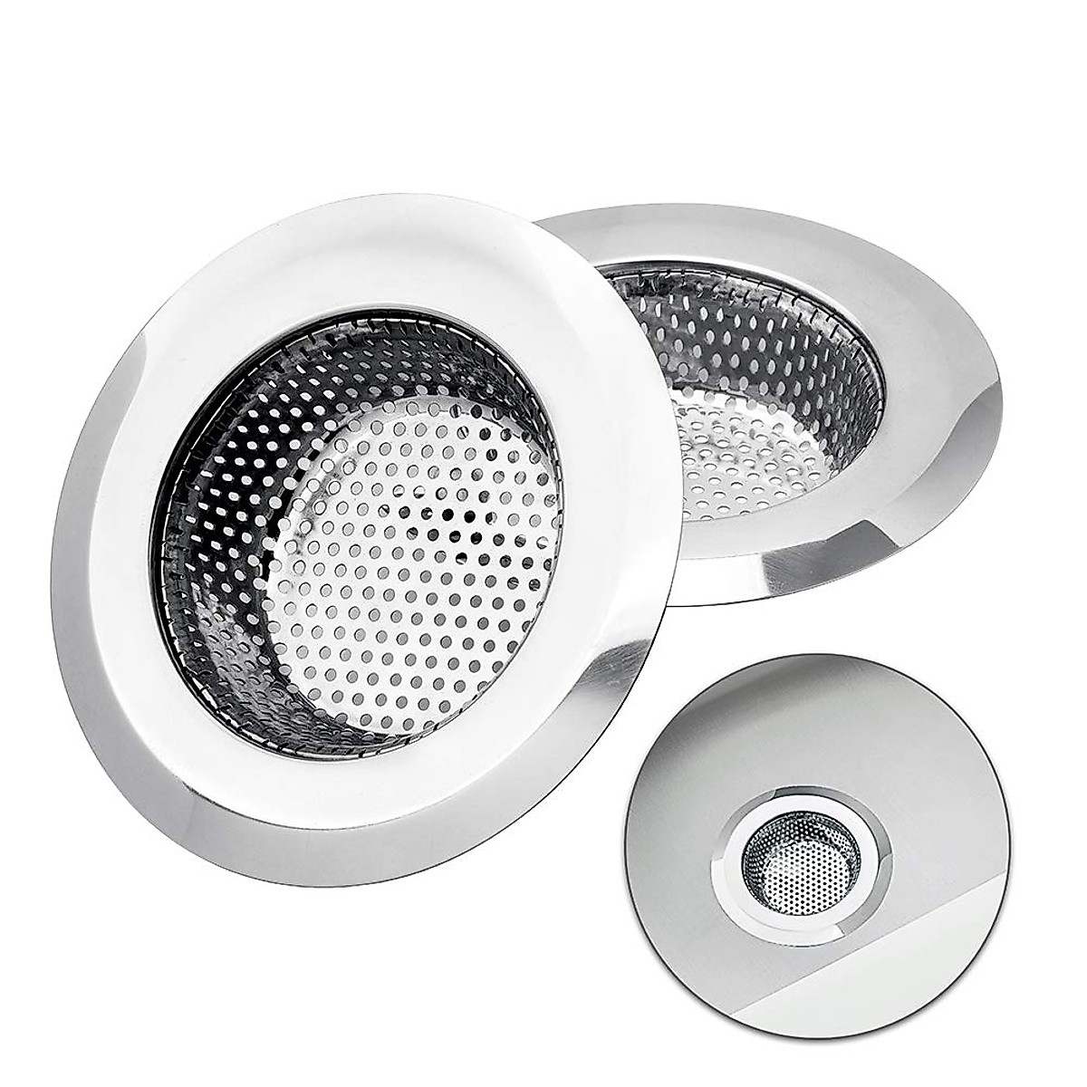 Kitchen Sink Strainer Basket Drain Catcher (2-pack) - 4.5” Diameter, Wide Rim, Premium Stainless Steel Sink Disposal Stopper, Anti-Clogging Micro-Perforation 2mm Holes Basket Drains Sieve - Rust Free