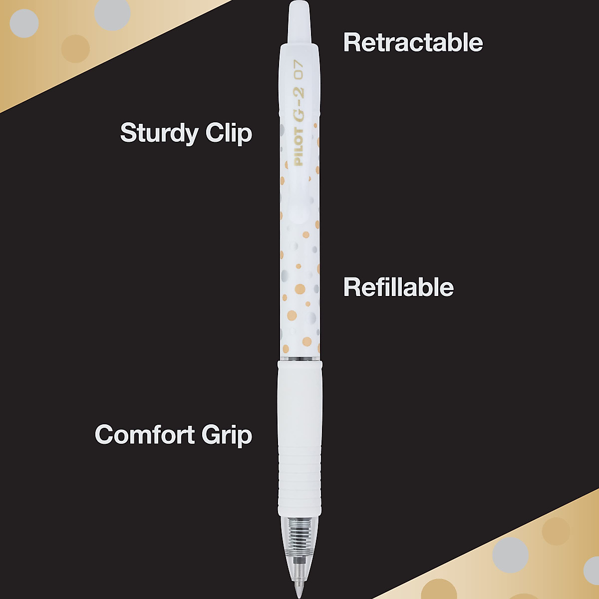 PILOT Pen G2 Design Collection Dots, Refillable & Retractable Gel Ink Pens, Fine Point, 0.7mm, 5-Pack
