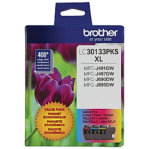 Brother Printer Genuine LC30133PKS 3-Pack High Yield Color Ink Cartridges, Page Yield Up to 400 Pages/Cartridge, Includes Cyan, Magenta and Yellow, LC3013