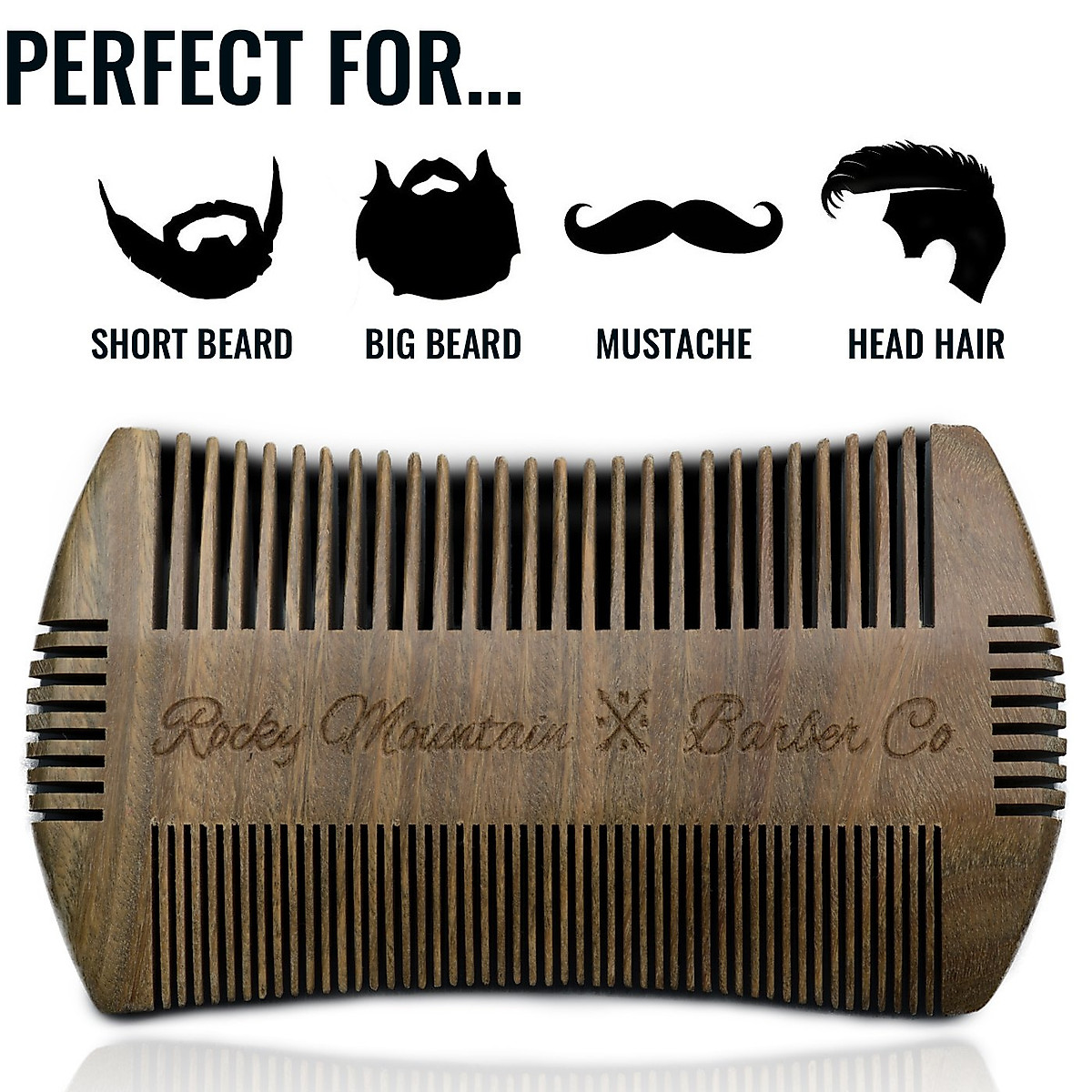 Beard Comb - Sandalwood Natural Hatchet Style for Hair - Anti-Static & No Snag, Handmade Wide & Fine Tooth Contour Brush Best for Beard & Moustache with Carrying Case Pouch