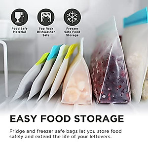 rezip Lay-Flat Lunch Reusable BPA-Free Food Grade Storage Bag 5-Pack, Leakproof, Freezer Safe, Dishwasher Safe, Travel Friendly, (5) Lunch / Sandwich Bags (3.5-Cup/28-Ounce), (Multicolor)