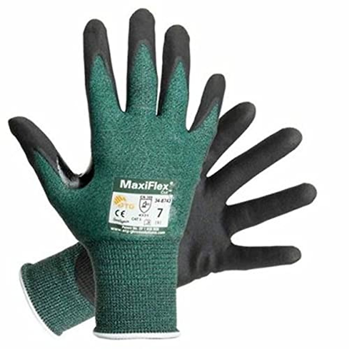 MaxiFlex 34-8743 Nitrile Cut Resistant Coated Work Gloves with Green Knit Shell and Premium Nitrile Coated Ending, 1 pack