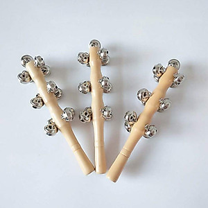 NUOBESTY Wooden Jingle Bells, 1pc Hand Jingle Bells Wood Jingle Bells Wood Handle Musical Bells Jingle Stick Shaker|21x5cm
