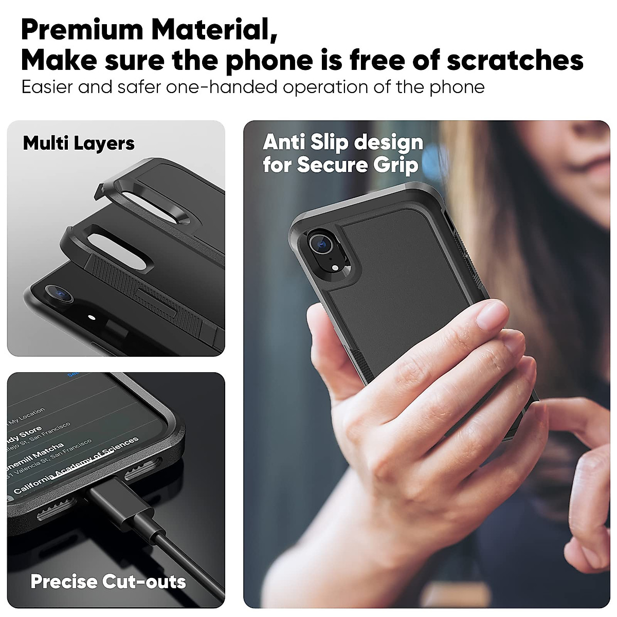 MAXCURY Black Case Designed for iPhone XR Phone, Slim Full Body Protection 2 in 1 Heavy Duty Shock Absorption Case Cover for iPhone XR 6.1 inch Not Built in Screen Protector (Black)
