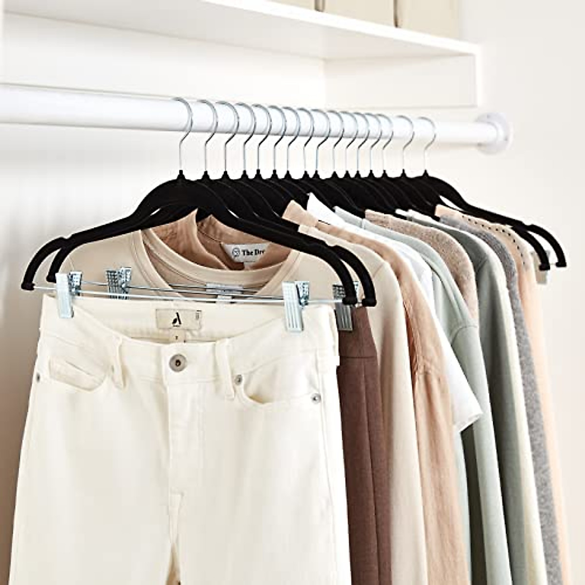 Amazon Basics Velvet, Non-Slip Skirt Clothes Hangers with Clips, Pack of 50, Black/Silver