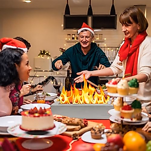 Table Top Firepit, Mavalzy Rectangle Indoor Tabletop Rubbing Alcohol Frie Pits for Outdoor Fireplace Concrete Bowl Pot Portable Fire with Extinguisher