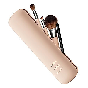 FVION Silicone Brush Holder Travel Case, Make Up Brush Pouch with Magnetic Closure, Makeup Brush Covers - Khaki
