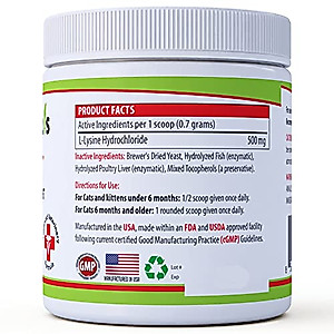 Trulysine L-Lysine for Cats Immune Support Oral Powder 4oz/100g - Cats & Kittens of All Age, Sneezing, Runny Nose Squinting, Watery Eyes - Fish & Poultry Flavor (U.S.A)(100 Grams ( 500mg / Scoop))