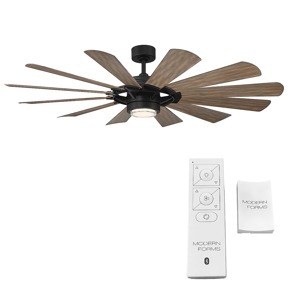 Wyndmill Smart Indoor and Outdoor 12-Blade Ceiling Fan 65in Matte Black/Barn Wood 3000K LED Light Kit and Remote Control works with Alexa and iOS or Android App