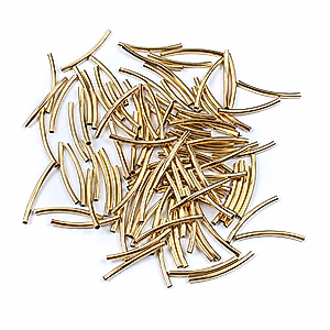 AUEAR, 100 Pack Plated Metal Smooth Long Curved Noodle Tube Spacer Loose Beads 3x50mm for DIY Necklace Bracelet Jewelry Making (Gold)