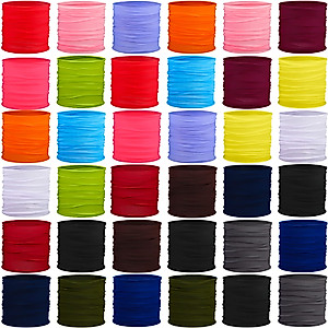 Unittype 36 Pieces Headband Neck Gaiter Face Mask Head Wrap Headwear Seamless Tube Bandana Balaclava Breathable Face Cover Scarf Mask for Men Women Outdoor, 17 Colors