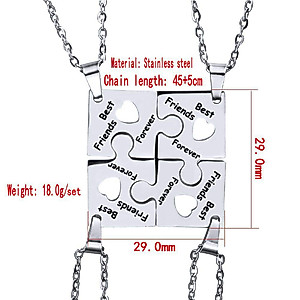 Yocoyee 4 Pcs Puzzle Best Friends Forever Necklaces Stainless Steel Engraved Heart & 3 Pcs Simple Bar Pendant Set Friendship Necklaces-4 Pcs Puzzles