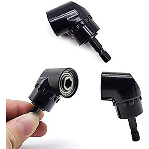 QISF 2Pcs Black 105 Degree 1/4 Inch Right Angle Drill Adapter Hex Shank Screwdriver Angled Bit Holder Extension Power Drill Tool + 1/4 inch Hexagon Flexible Screwdriver & Drill Extension Soft Shaft