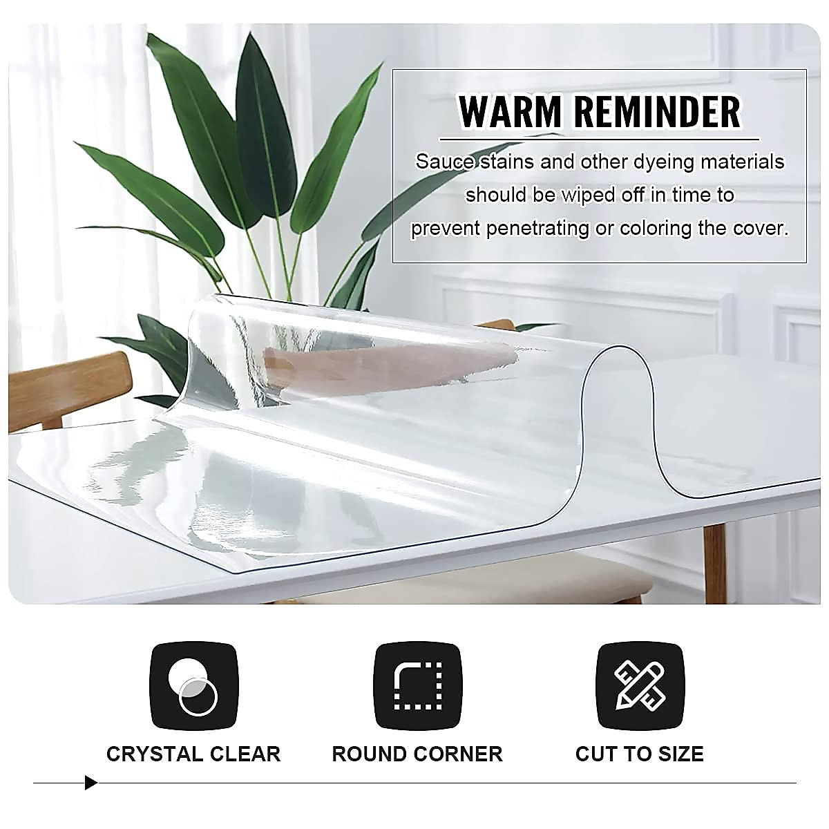 Royhom Clear Table Cover Protector 2mm Thick 54 x 54 Inch Table Protector for Dining Room Table, Waterproof Table Plastic Cover, Dining Table Cover Rectangle for Wood, Countertop, Kitchen Table