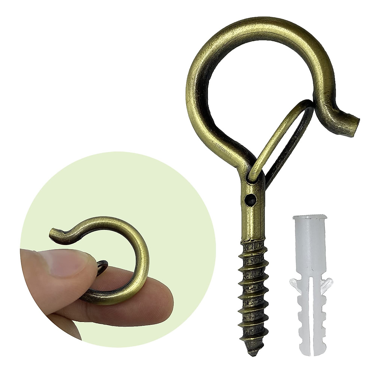 Wasnton 10 Pcs Q-Hanger Screw Hooks with Safety Buckle Design，Wall Mount 2.2 Inch Ceiling Hooks for Hanging Plants Outdoor Wire Fairy Hanger Lights and ​Party