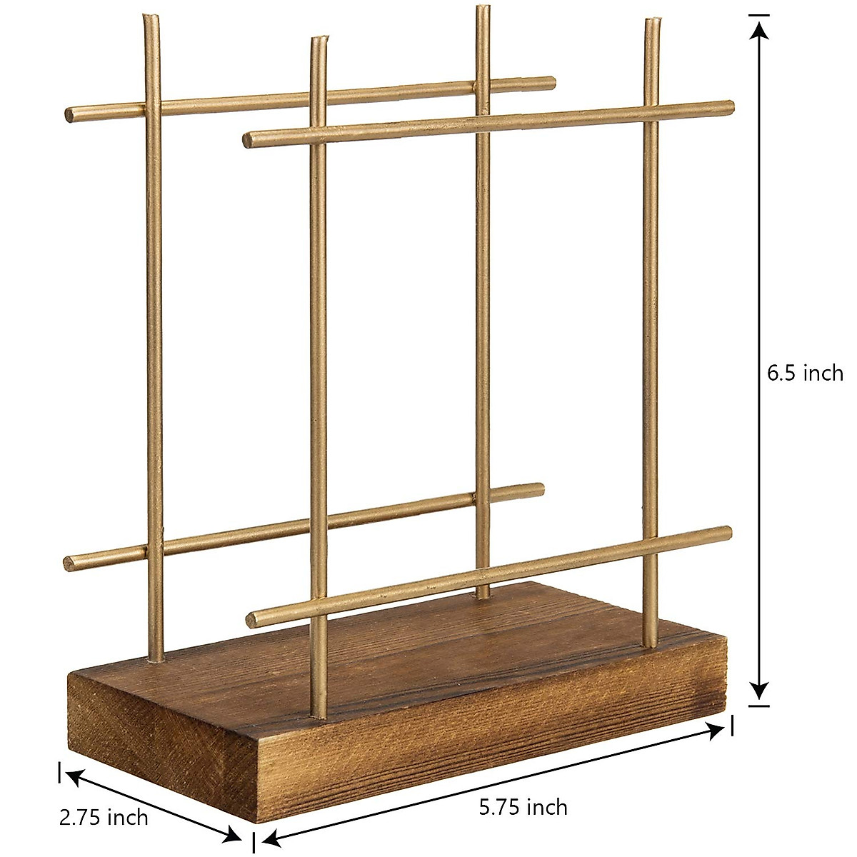 MyGift Contemporary Brass-Tone Wire Metal Upright Napkin Holder with Rustic Burnt Brown Wood Base, Decorative Kitchen Table Dining Napkin Holder