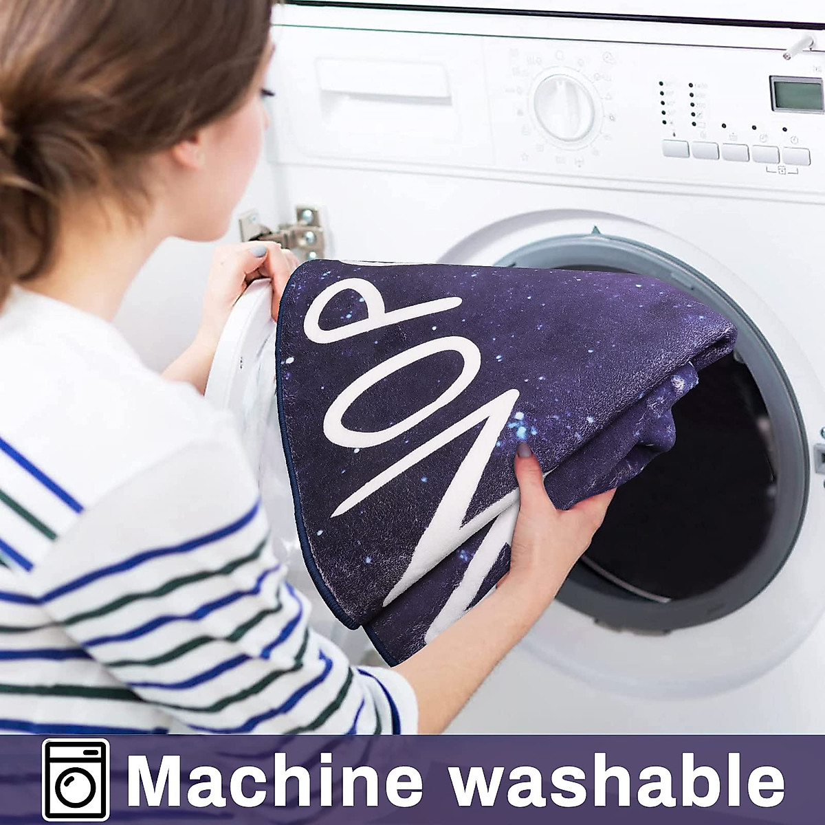 LIVEBOX Space Round ABC Rug for Kids Playroom, Alphabet Nursery Rug Crawling Play Mat for Children Bedroom, Galaxy Washable Rug Learning Carpet for Baby Toddlers Room (47",Star Blue)