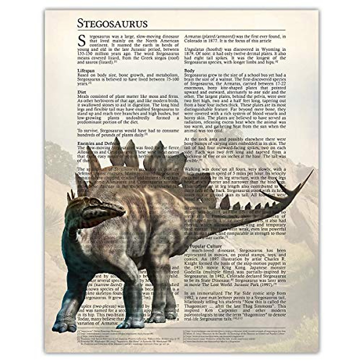 TRex, Triceratops, Brontosaurus, Stegosaurus Set of 4, 8x10 Dinosaur Wall Art: Embark on a Jurassic Journey with This Dinosaur Room Decor for Boys, Girls & Teens - Great Dinosaur Poster for Bedroom