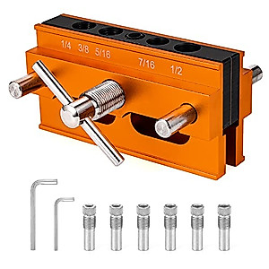 SLIIMU Self Centering Dowel Jig Kit, Inch Woodworking Center Doweling Drill Guide Jig for Straight Hole, Portable Drill Block for Wood Dowel Hole with 6 Drill Sleeve (Orange)