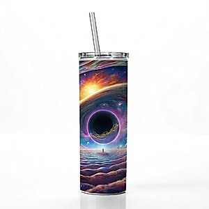 Psychedelic Black Hole Galaxy Space Vibrant Colors Skinny Tumbler 20oz with Straw Insulated Water Bottle Gift