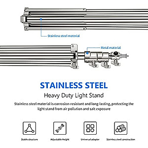 NEEWER 79"/2m Stainless Steel Light Stand, Spring Cushioned Heavy Duty Photography Tripod Stand with 1/4” to 3/8” Universal Screw Adapter for Strobe, LED Video Light, Ring Light, Monolight, Softbox