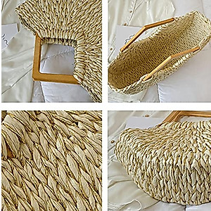 Tellrain Straw Bags for Women Semi Round Large Tote Purse Casual Summer Vocation Straw Handbag Woven Tote