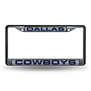 Rico Industries NFL Dallas Cowboys Black Black Laser Cut Chrome Frame 12" x 6" 12" x 6" Black Laser Cut Chrome Frame - Car/Truck/SUV Automobile Accessory