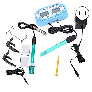 Water Quality Monitor Tester, 3 In 1 Salinity Temperature PH Tester Digital Lcd Screens Backlight Real Time Monitoring Rechargeable Wall Mount Water Quality Tester for Aquariums Hydroponics Pool(US)