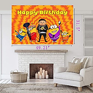 4*2.6Ft Minions Movie Backdrop Banner, Minions Movie Party Supplies Theme Party Background Party Supplies for Indoor Outdoor Photo Booth Props