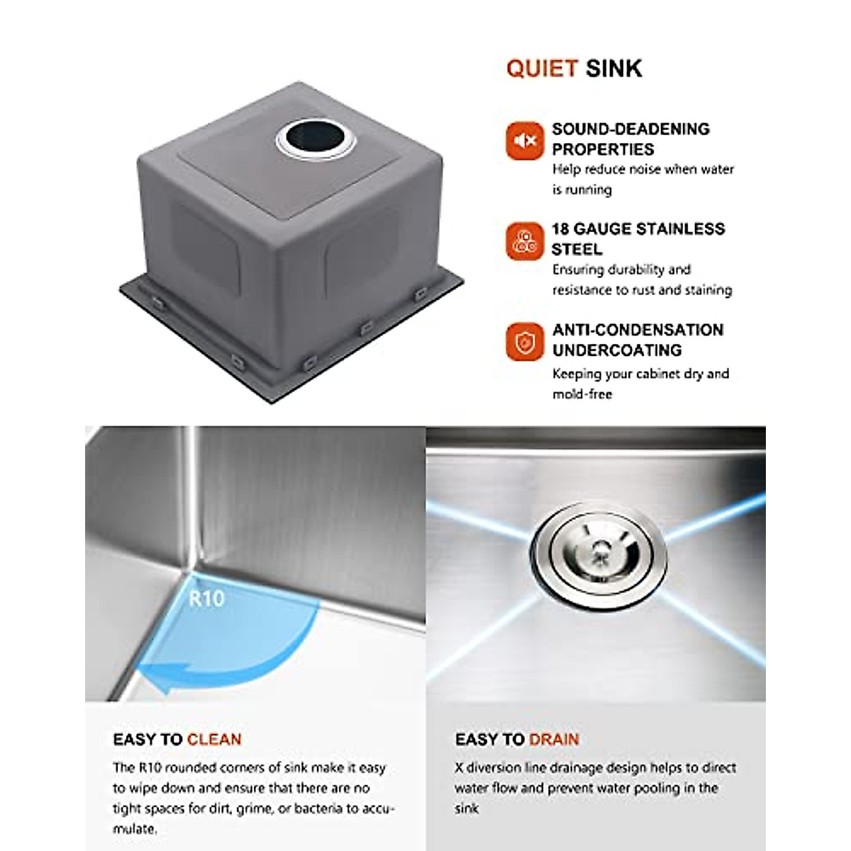 Homtone 22x18 Inch Workstation Kitchen Sink Undermount, Stainless Steel 10" Deep Single Bowl Sink, Workstation Sink with Accessories