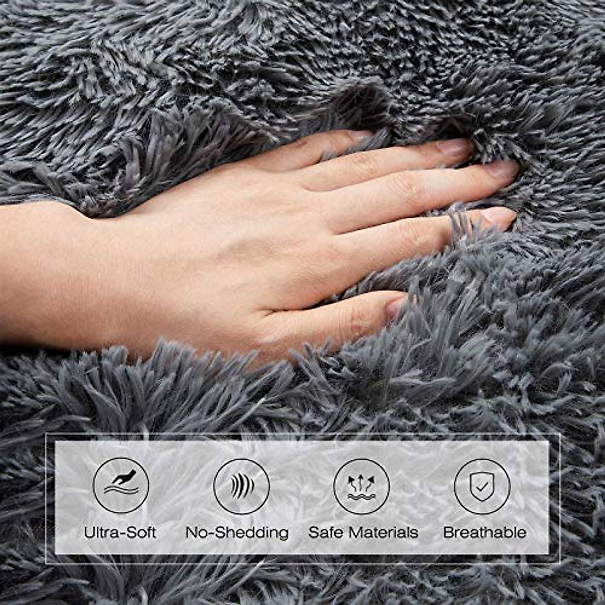 ROSSNY Area Rug, 4 x 5.3 FT Super Soft Rugs for Living Room Non-Slip Shag Rug Area Rugs Fluffy Rug for Bedroom Modern Home Decor Fuzzy Rug Nursery Rug with Carpet Tape for Girls and Boys Room (Grey)