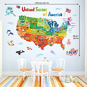 DECOWALL SG2-2307 Colourful USA Wall Stickers Decals Peel and Stick Removable for Kids Nursery Bedroom Living Room décor Wallpaper United States US