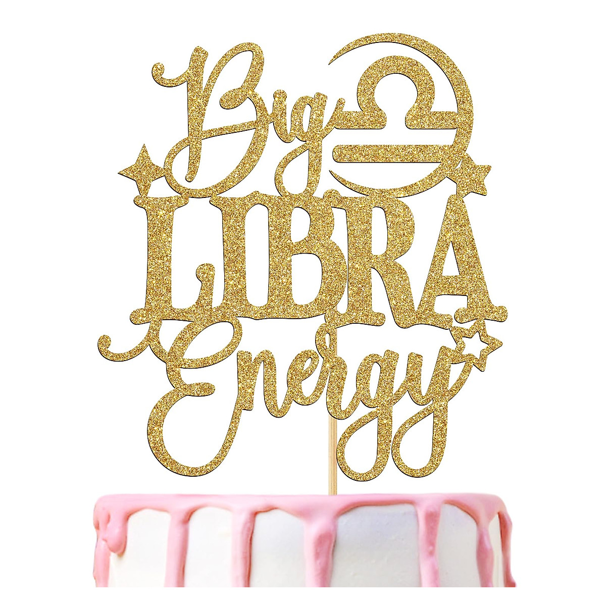 Big Libra Energy Cake Topper, Happy Birthday Libra in September/October, Libra Season, 12 Zodiac Constellation Theme Birthday Party Decoration Supplies, Gold Glitter