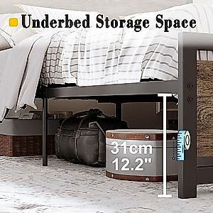 LIKIMIO Queen Bed Frame, Platform Bed with Headboard and Under Bed Storage for Queen Size Mattress, Sturdy and Easy Assembly, No Box Spring Needed, Walnut